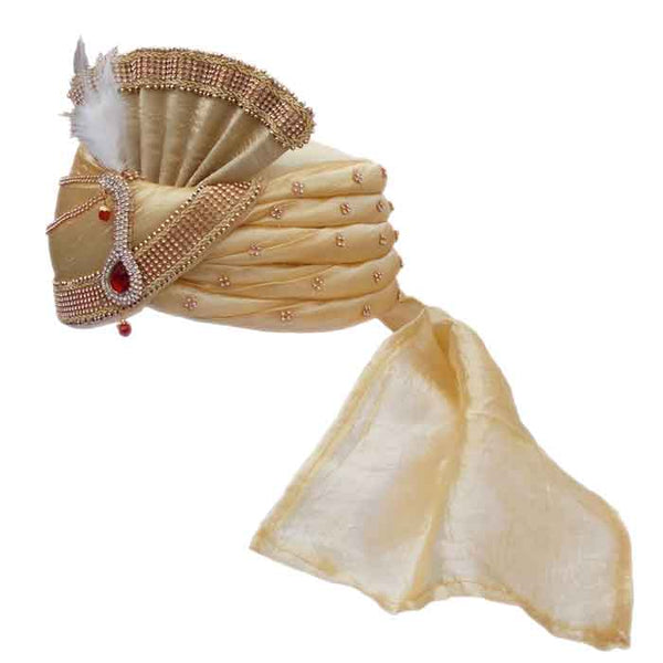 Krypmax Men's Wedding Ethnic Safa Pagdi/Pagri for Groom (Off-White Gol ...